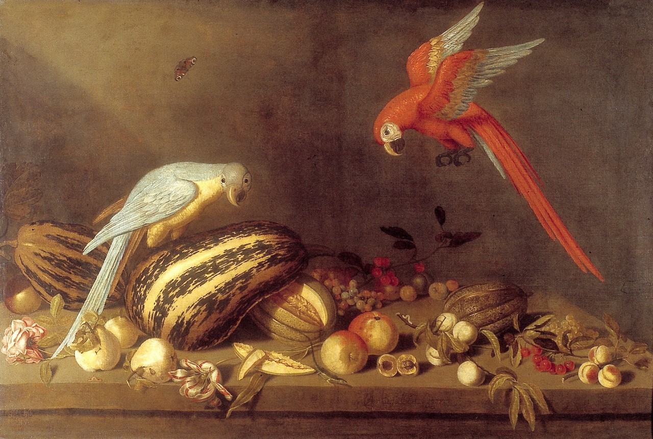 Still Life with Fruits and Two Cockatoos (1635) by Ambrosius Bosschaert ...